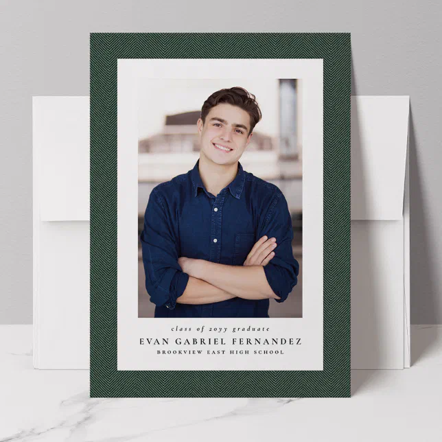 Classic tweed frame simple green photo graduation announcement | Zazzle