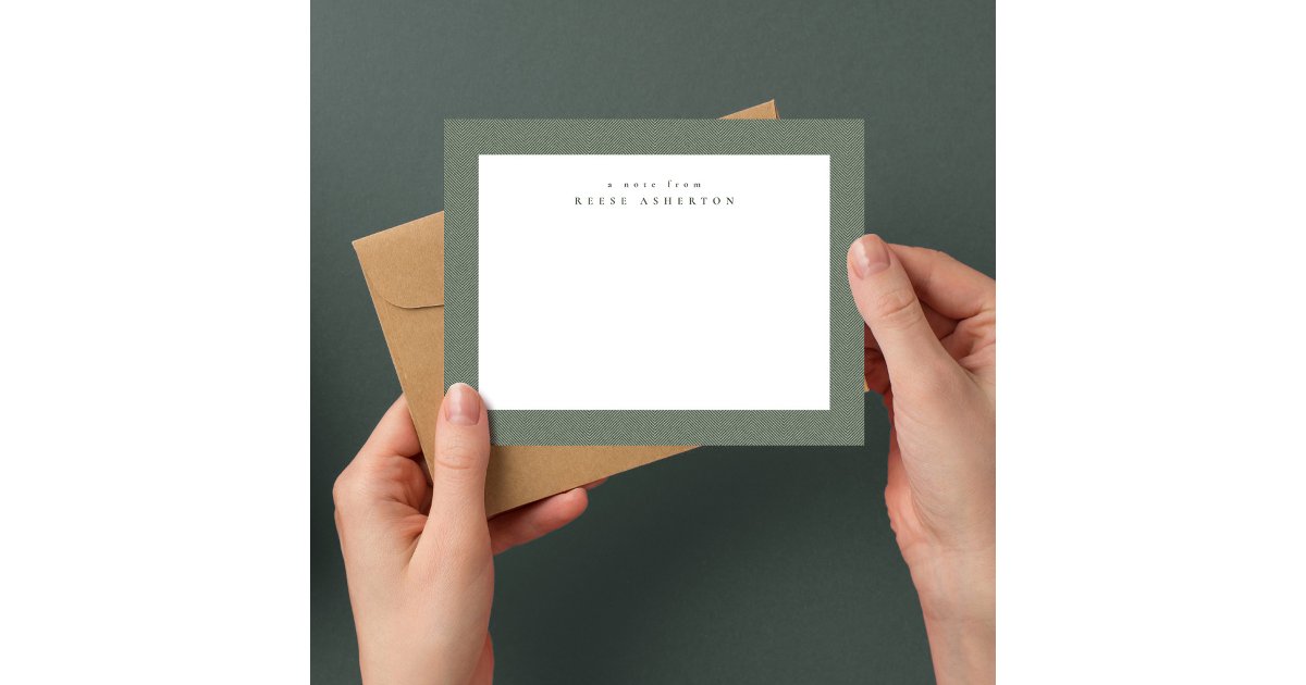 Classic tweed frame simple sage green personal note card | Zazzle