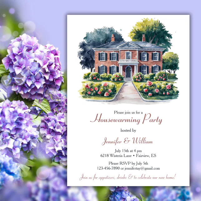 Classic Unique Watercolor House Housewarming Party Invitation | Zazzle