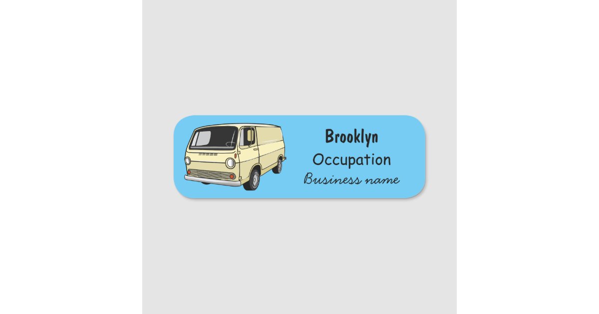 Classic van cartoon illustration name tag | Zazzle