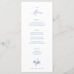 Classic Victorian Blue Floral Wedding Table Menu | Zazzle