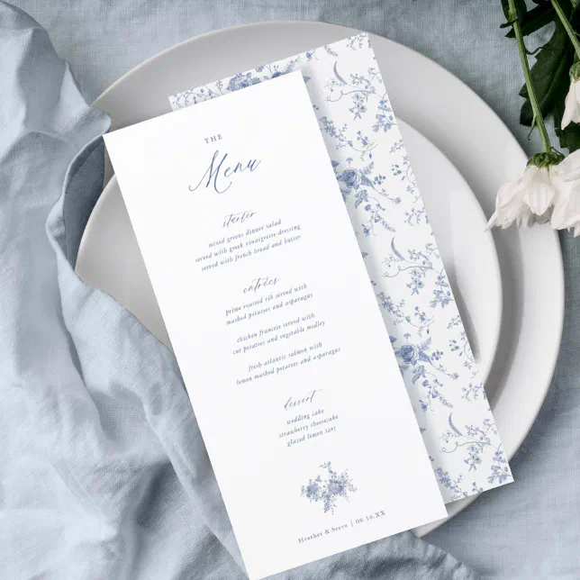 Classic Victorian Blue Floral Wedding Table Menu | Zazzle