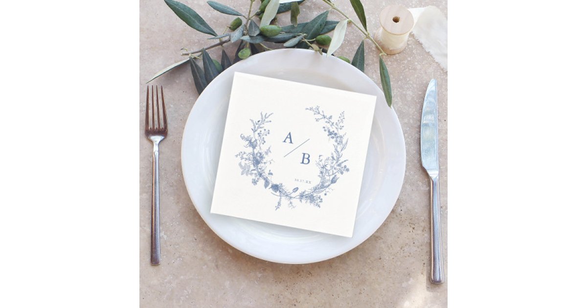 Classic Victorian Blue Wedding Monogram Napkins | Zazzle