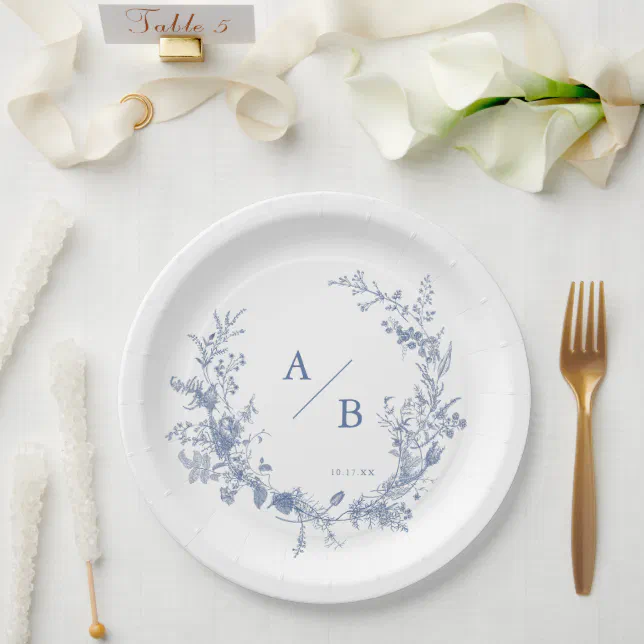 Classic Victorian French Wedding Monogram Paper Plates | Zazzle