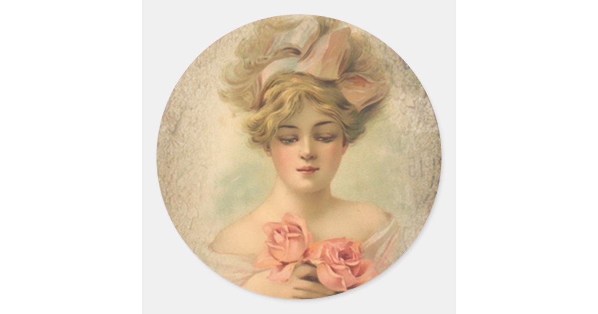 Classic Victorian Lady With Roses Stickers | Zazzle