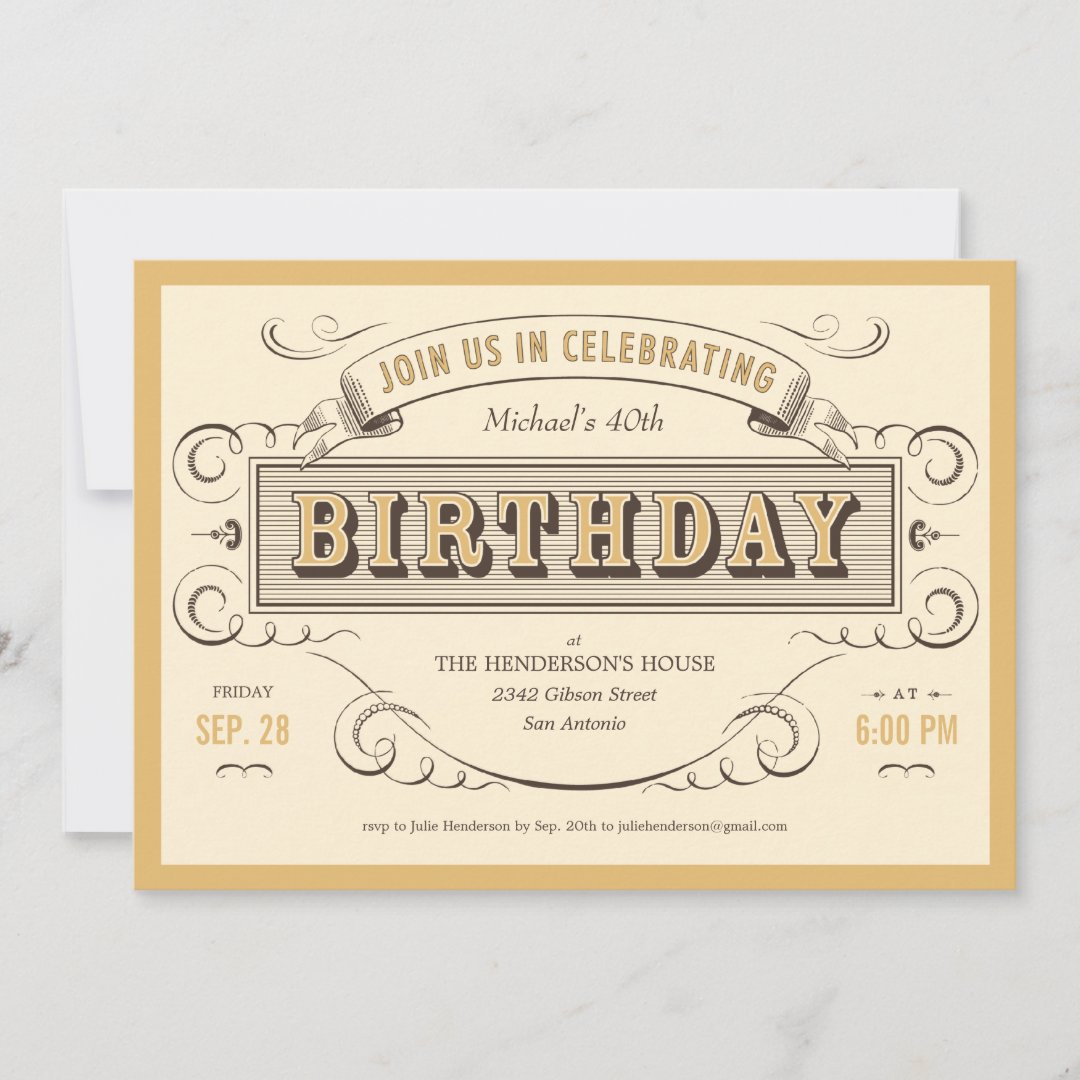 Classic Vintage Birthday Invitations | Zazzle