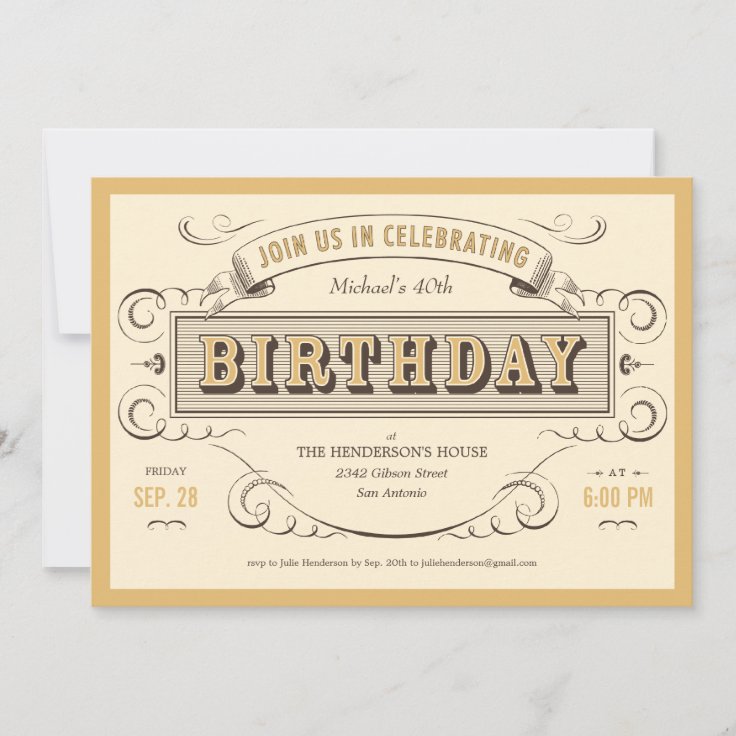 Classic Vintage Birthday Invitations | Zazzle