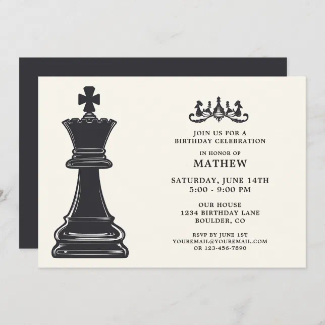 Classic Vintage Chess-Themed Elegant Birthday Invitation | Zazzle
