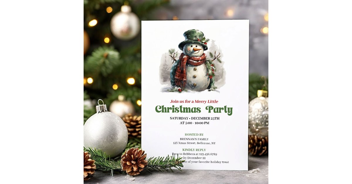 Classic vintage Christmas snowman party invitation | Zazzle