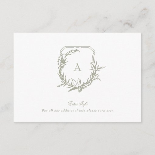 classic vintage crest Sage Green info details Enclosure Card | Zazzle
