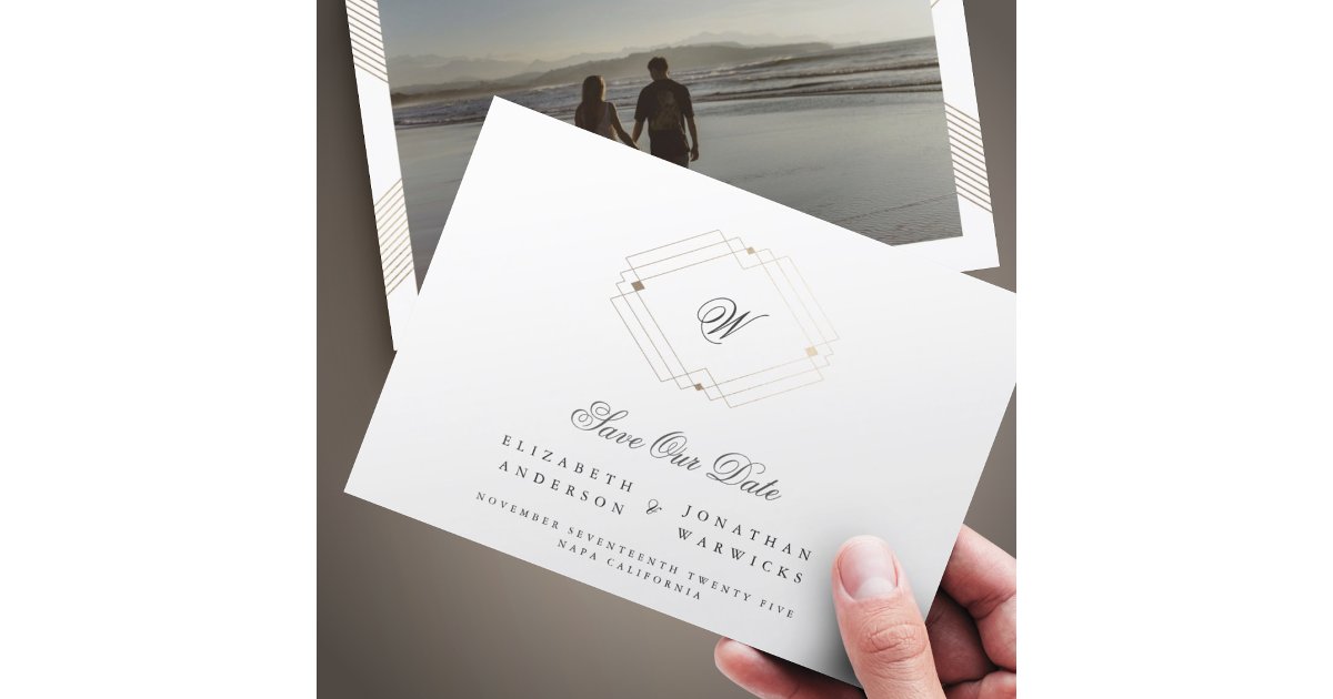 classic vintage deco gold monogram frame save the date | Zazzle