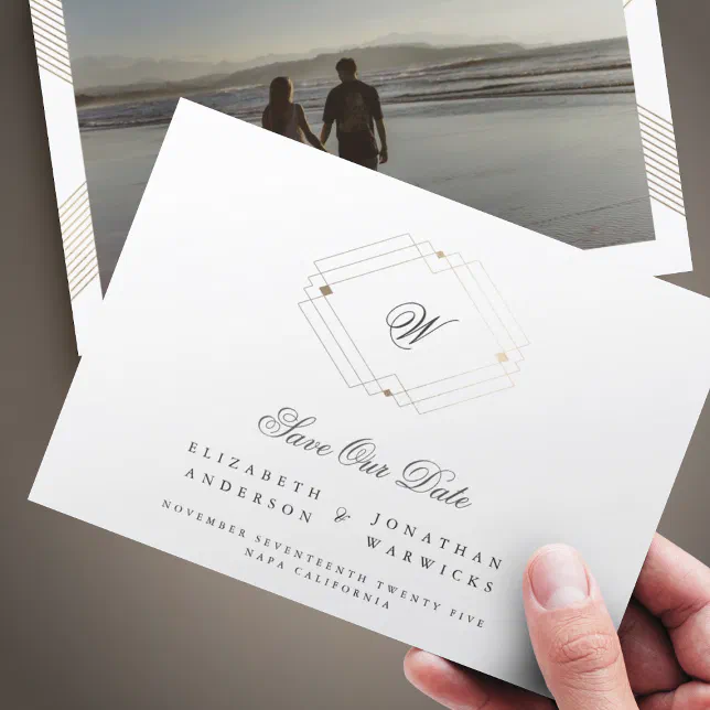 classic vintage deco gold monogram frame save the date | Zazzle