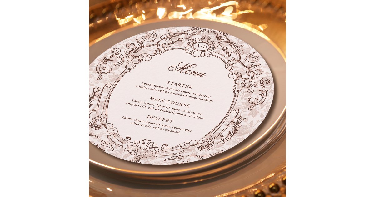 Classic Vintage Frame Wedding Round Menu | Zazzle