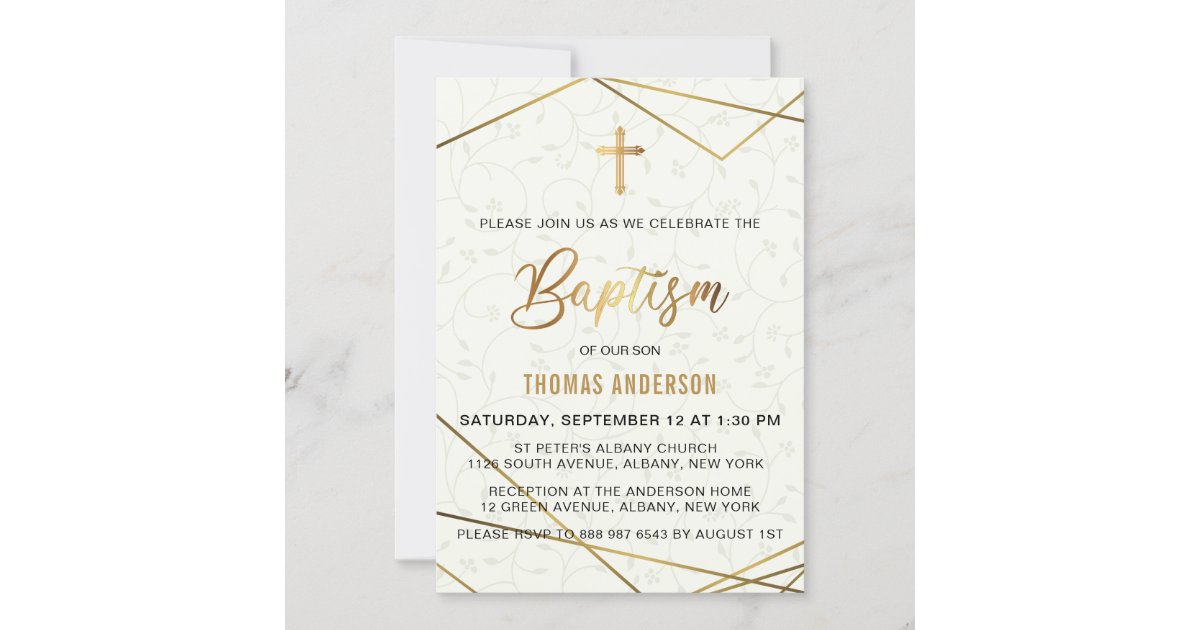 Classic Vintage Gold Baptism Invitation | Zazzle
