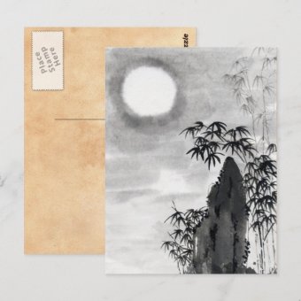 Classic vintage japanese night moon scenery sumi-e postcard | Zazzle