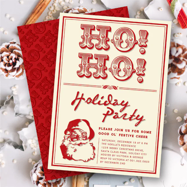 Classic Vintage Secret Santa HO HO Holiday Party Invitation | Zazzle