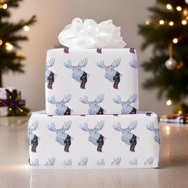 Classic Watercolor Moose Christmas Wrapping Paper | Zazzle