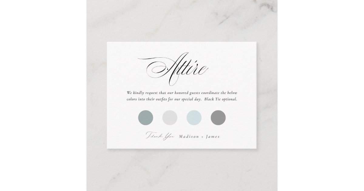 Classic Wedding Attire Dress Code Color Palette Enclosure Card | Zazzle