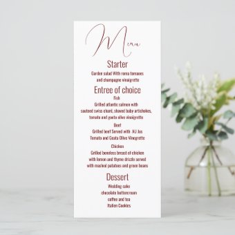 Classic wedding menu template, Modern, script | Zazzle