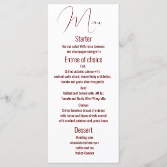 Classic wedding menu template, Modern, script | Zazzle