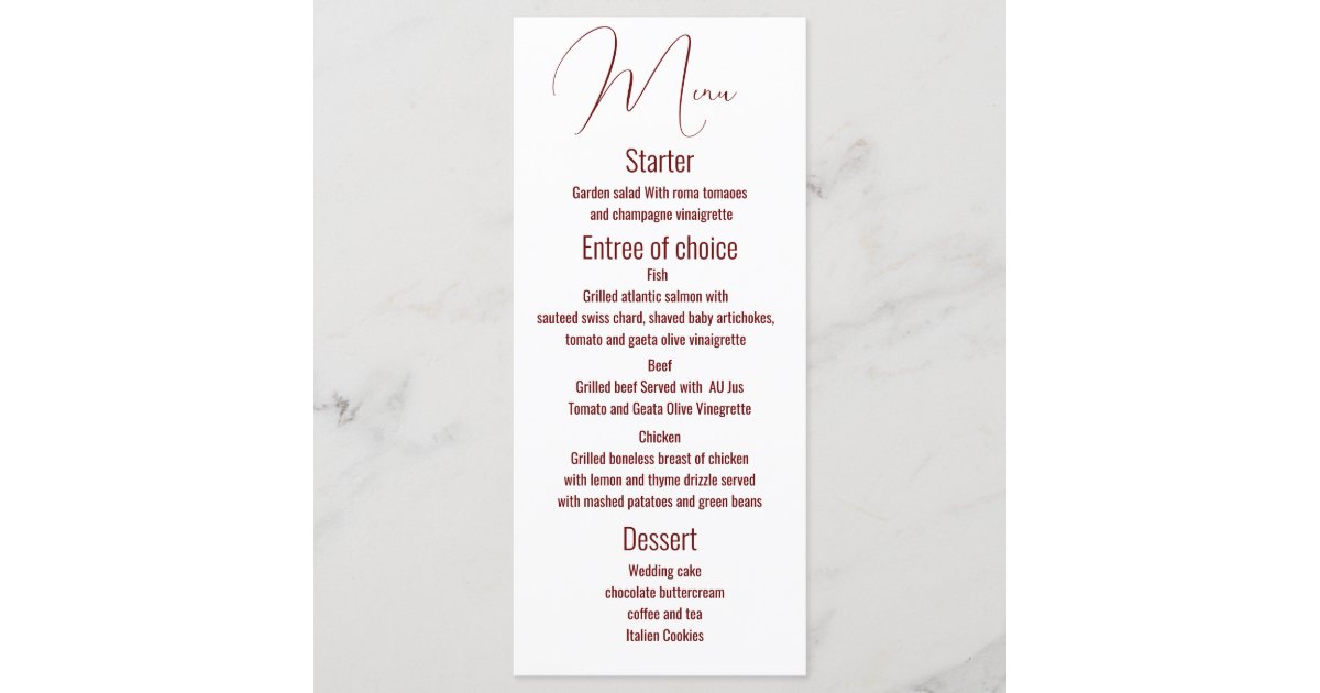 Classic wedding menu template, Modern, script | Zazzle