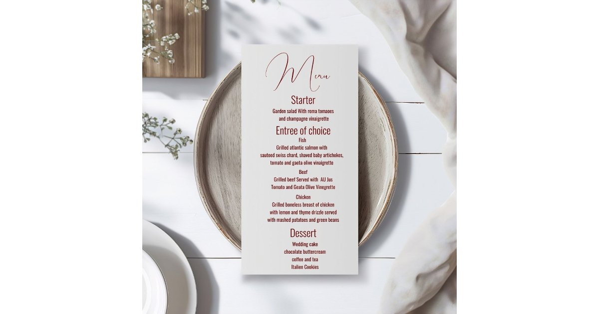 Classic wedding menu template, Modern, script | Zazzle