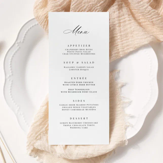 Classic Wedding Reception Party Meal Menu Card | Zazzle