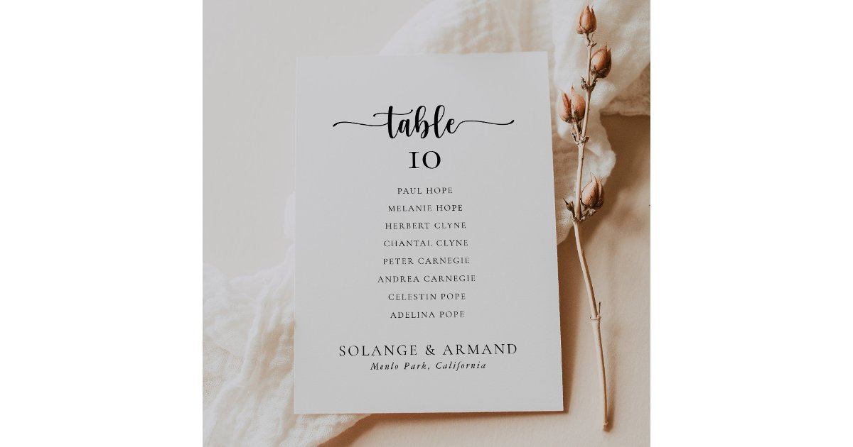 Classic Wedding Table 6 Seating Chart card | Zazzle
