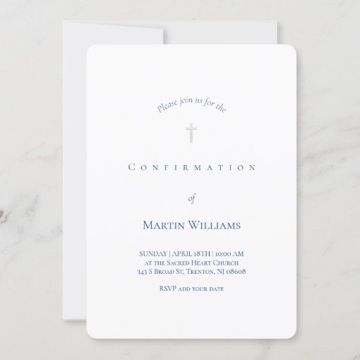 classic white and blue Confirmation Invitation | Zazzle