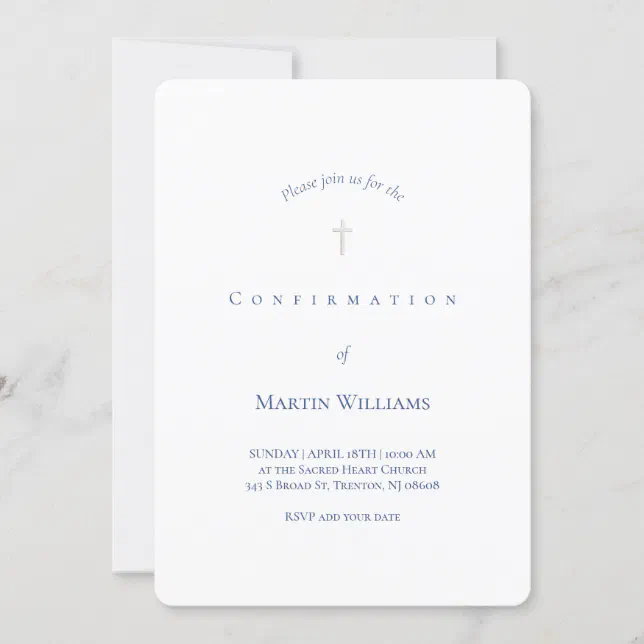 classic white and blue Confirmation Invitation | Zazzle