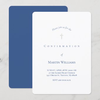 classic white and blue Confirmation Invitation | Zazzle