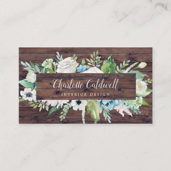 Classic White Flowers | Rustic Business Card | Zazzle.com