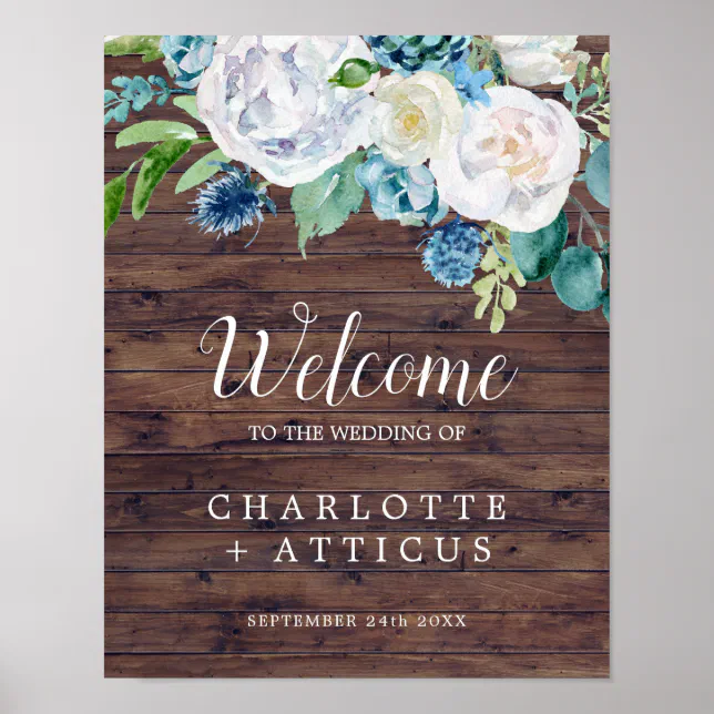 Classic White Flowers | Rustic Welcome Wedding Poster | Zazzle