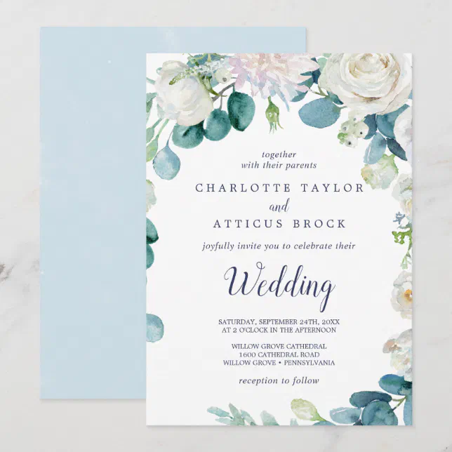 Classic White Flowers Wedding Invitation | Zazzle