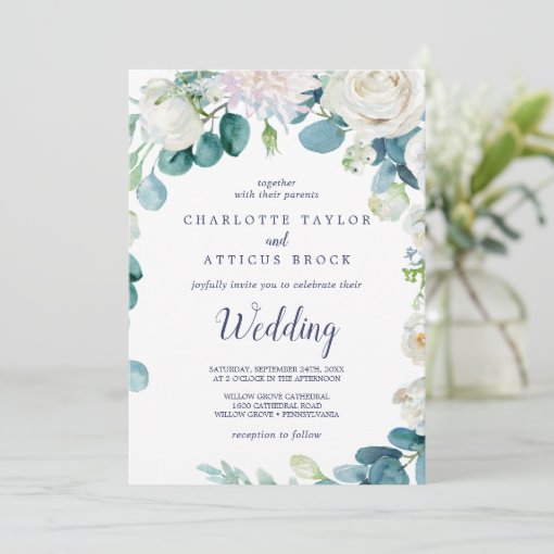 Classic White Flowers Wedding Invitation | Zazzle