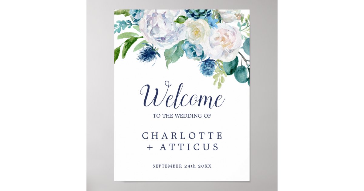 Classic White Flowers Welcome Wedding Poster | Zazzle