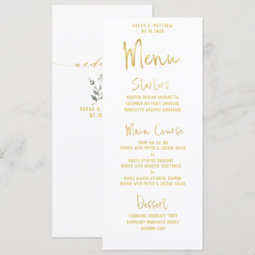 Classic White Gold Script Font Calligraphy Wedding Menu | Zazzle