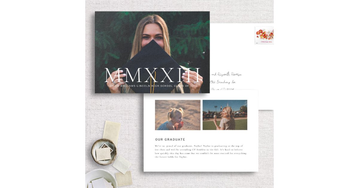 Classic White Roman Numeral Large Photo Graduation Announcement | Zazzle
