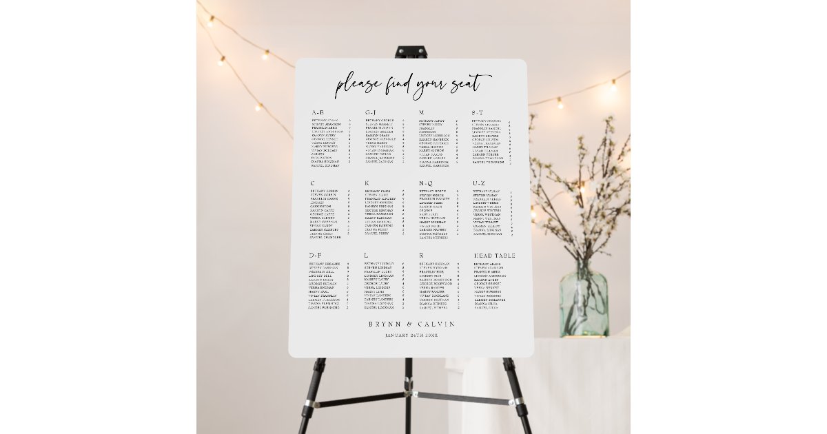 Classic White Seating Chart Wedding Table Sign | Zazzle