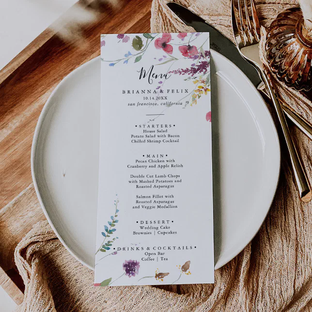 Classic Wild Colorful Floral Dinner Menu | Zazzle