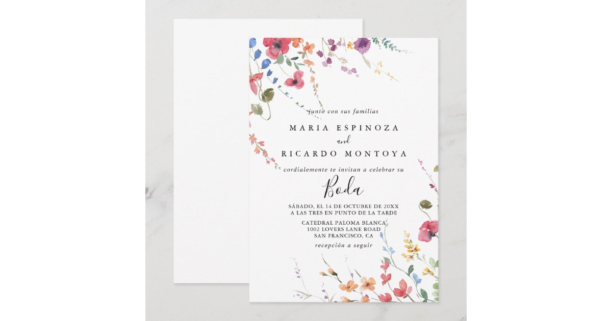Classic Wild Colorful Floral Spanish Wedding Invitation | Zazzle.com