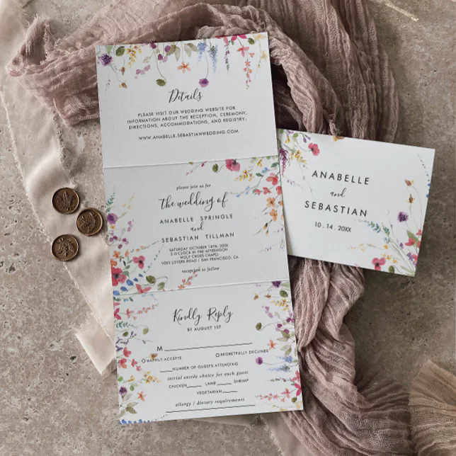 Classic Wild Colorful Floral Wedding Tri-Fold Invitation | Zazzle