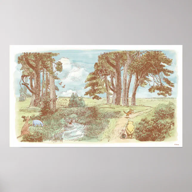 Classic Winnie the Pooh and Pals Watercolor Scene Poster | Zazzle