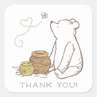 Classic Winnie the Pooh First Birthday Thank You Square Sticker | Zazzle