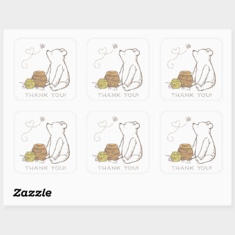 Classic Winnie the Pooh First Birthday Thank You Square Sticker | Zazzle