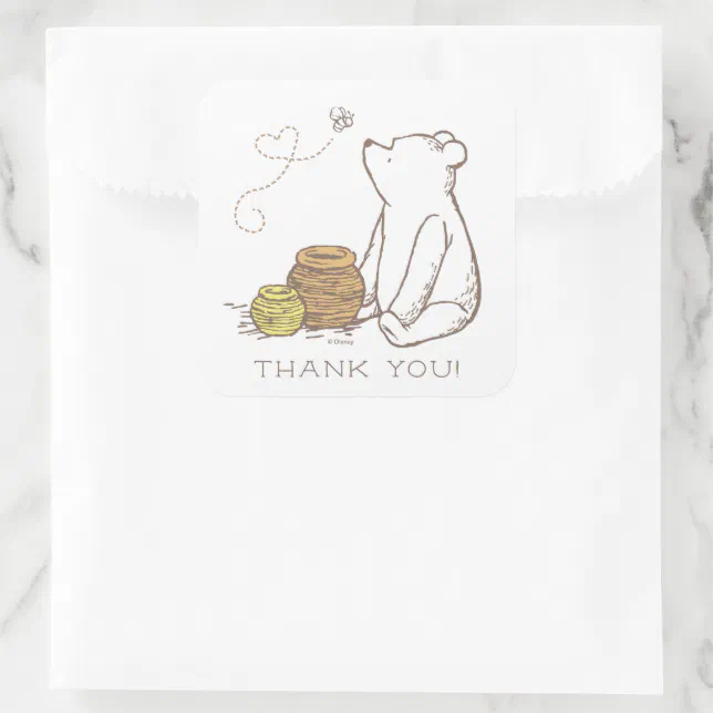 Classic Winnie the Pooh First Birthday Thank You Square Sticker | Zazzle