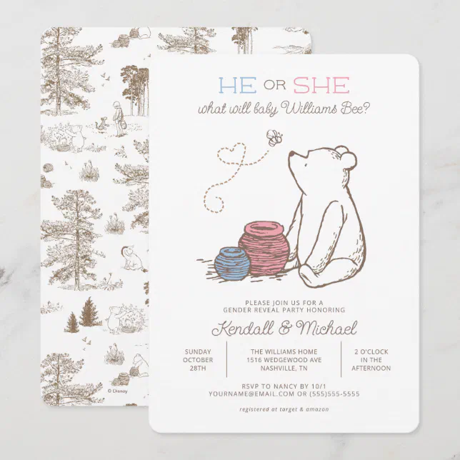 Classic Winnie the Pooh Gender Reveal Baby Shower Invitation | Zazzle
