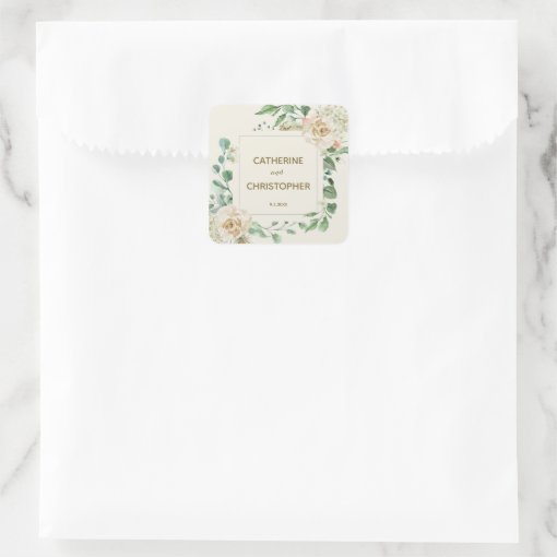 Classic Winter Floral Vow Renewal Wedding Square Sticker | Zazzle