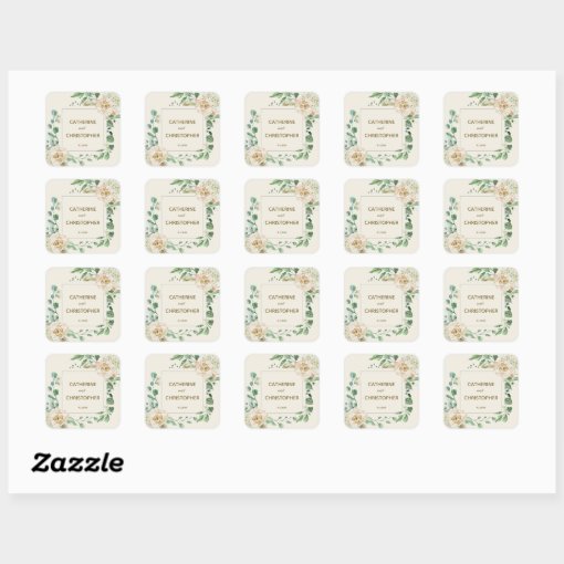 Classic Winter Floral Vow Renewal Wedding Square Sticker | Zazzle