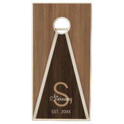Classic Wood Hue Monogram Triangle Baywood Cornhole Set | Zazzle